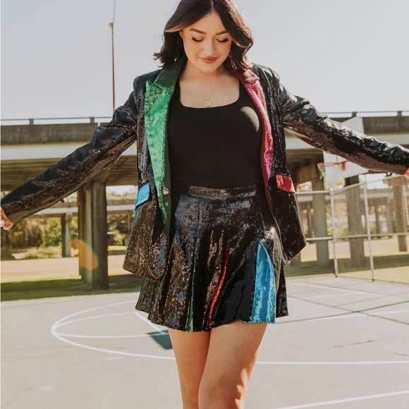 QUEEN OF SPARKLES | Skirts | Queen Of Sparkles Black Sequin Colorblock ...
